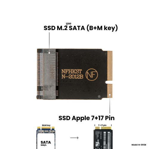 Адаптер-переходник для установки диска SSD M.2 SATA (B+M Key ) в разъем SSD Apple (7+17 Pin) на MacBook Air 11", 13" Mid 2012 / NFHK N-2012B