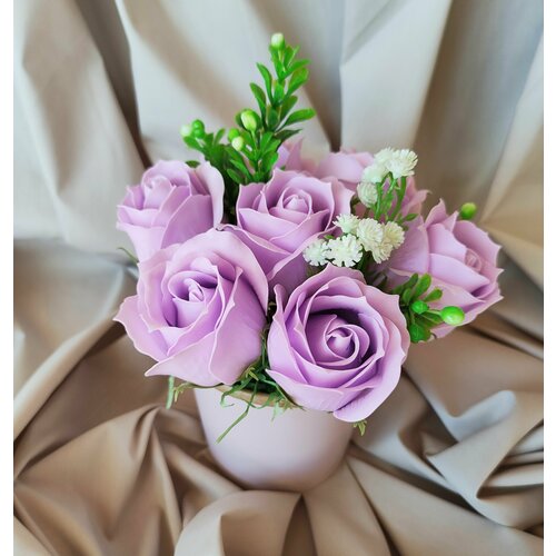 Мыльный букет розы 7 штук светло-фиолетовый 4912