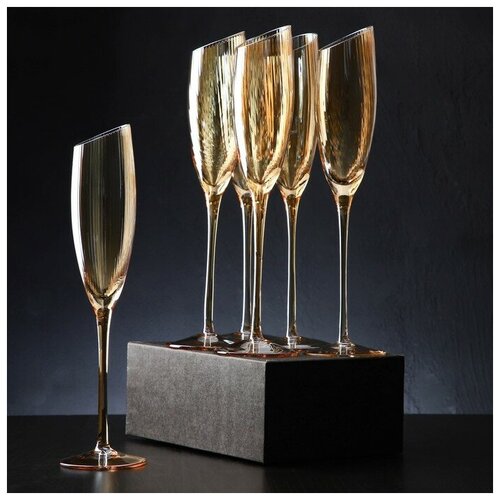 Набор бокалов для шампанского Magistro «Иллюзия», 180 мл, 5,5×27,5 см, 6 шт, цвет бронзовый