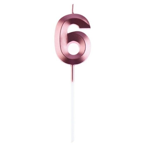 Свеча в торт цифра "6", розовый перламутр