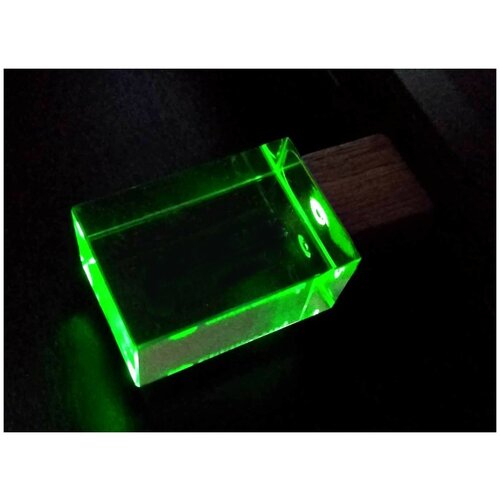 Флешка из темного дерева с кристаллом под гравировку 3D логотипа (64 Гб / GB USB 2.0 Зеленый/Green cristal_Wood-01. R apexto UL-5013 стеклянный)
