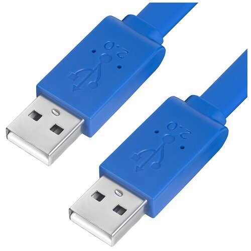 GCR Кабель PROF 1.5m USB 2.0, AM/AM, плоский, синий, морозостойкий