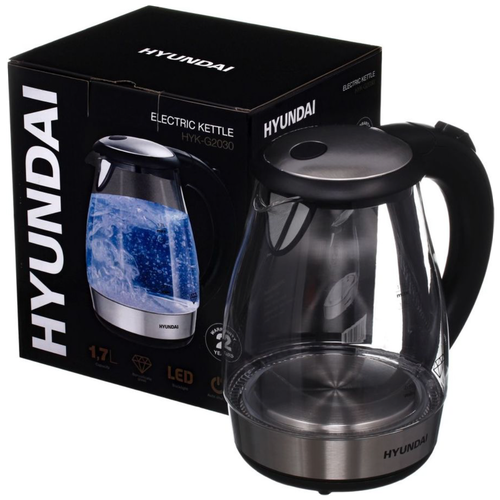 Чайник электрический Hyundai, чайник мощностью 2200Вт, чайник объемом 1,7л, чайник из стекла и пластика