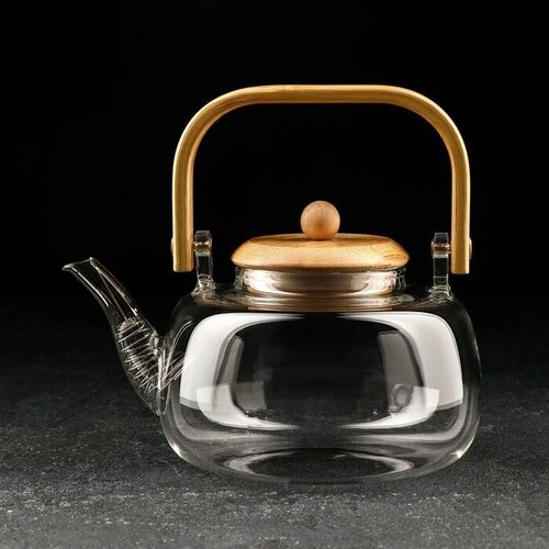 Чайник стеклянный заварочный с бамбуковой крышкой и металлическим фильтром «Эко. Бабл», 800 мл, 18×13,5×12,5 см