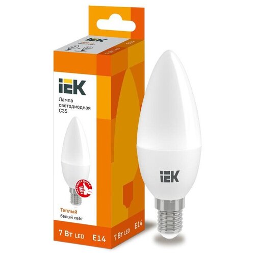 (10 шт.) Светодиодная лампочка IEK свеча C35 E14 7W(630lm) 3000K 2K 100x35 матов. ECO LLE-C35-7-230-30-E14
