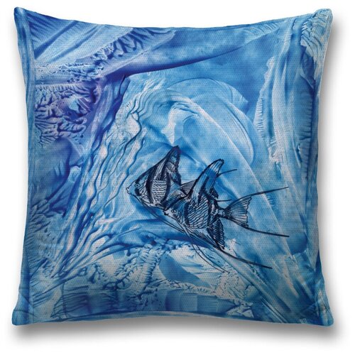 Наволочка декоративная на молнии, чехол на подушку JoyArty "Морозные рыбы" 45х45 см