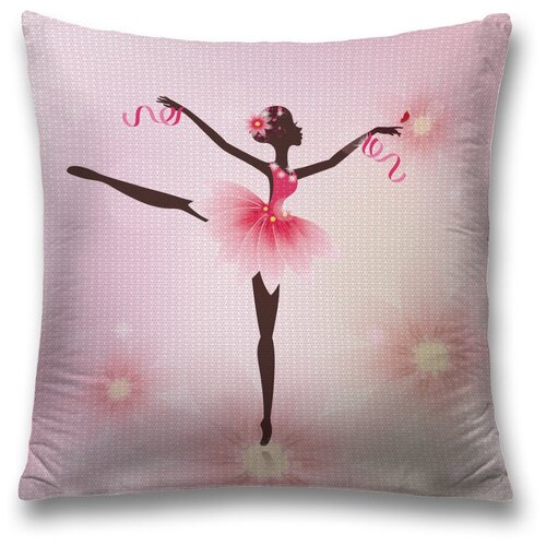 Наволочка декоративная на молнии, чехол на подушку JoyArty "Балерина и цветы" 45х45 см