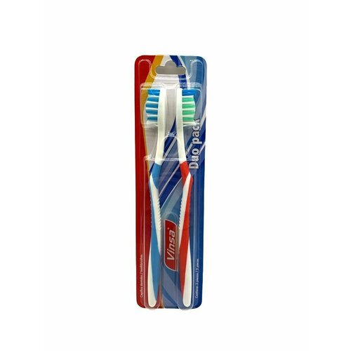 Набор зубных щеток / 2 штуки в комплекте / Щетки зубные Vinsa Duo Pack. Цвет голубой и красный.