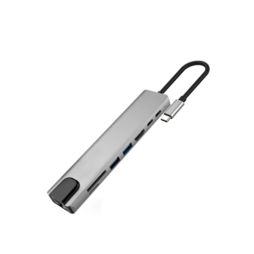 Хаб USB type-C адаптер-переходник 8 в 1: HDMI 4K, RJ45, TF/SD, USBx2, Type-C PD 87W для Macbook, для ноутбука