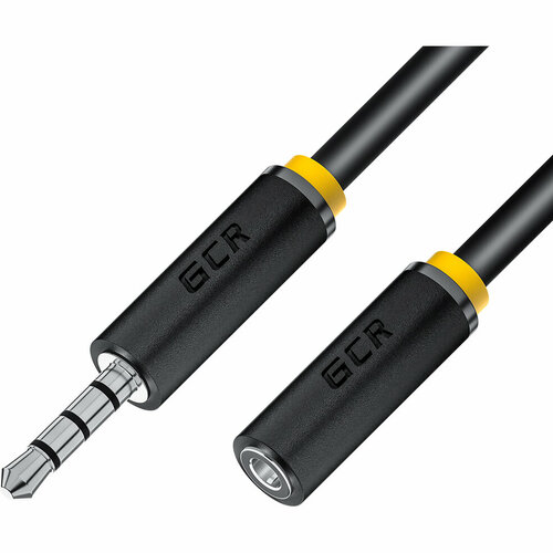 GCR Удлинитель для гарнитуры 1.0m jack 3,5mm/jack 3,5mm черный, желтая окантовка, 28AWG, M/F, GCR-53999 Greenconnect GCR-53999