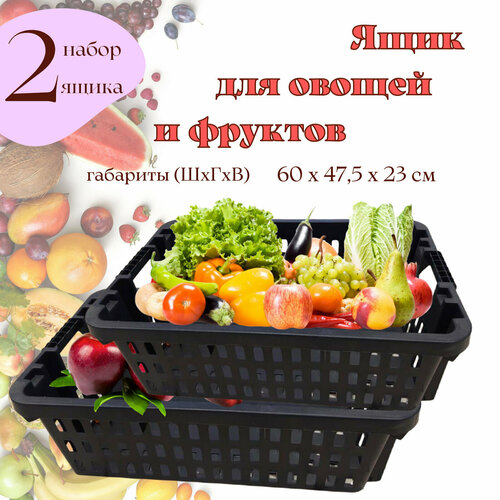 Универсальный пластиковый ящик для овощей, фруктов, корнеплодов, инструментов и инвентаря. Набор из 2 штук