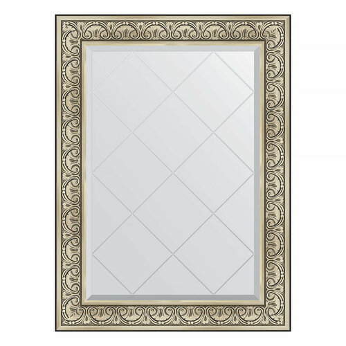 Зеркало с гравировкой в багетной раме - барокко серебро 106 mm