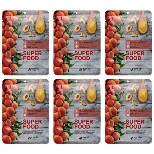 Eyenlip beauty Маска для лица на тканевой основе SUPER FOOD PEACH MASK 23мл в уп, 6 уп