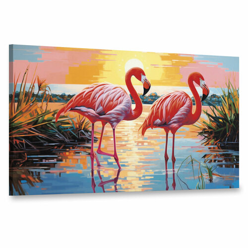 Интерьерная картина 100х60 "Фламинго в танце солнца"