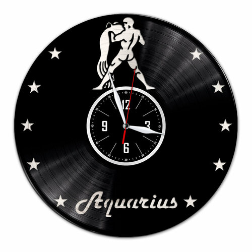 Знак зодиака "Водолей" - настенные часы из виниловой пластинки (с серебряной подложкой)