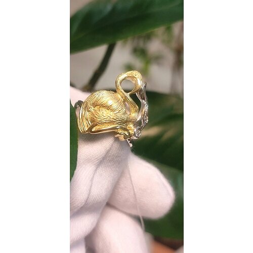 Перстень Альдзена Фламинго К-24058, белое, желтое, комбинированное золото, 585 проба, родирование, бриллиант, размер 18, белый, желтый