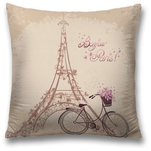 Наволочка декоративная на молнии, чехол на подушку JoyArty "В Париж на велосипеде" 45х45 см