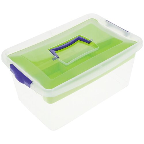 Контейнер для хранения "Idea", с вкладышем, цвет: прозрачный, салатовый, фиолетовый, 9 л