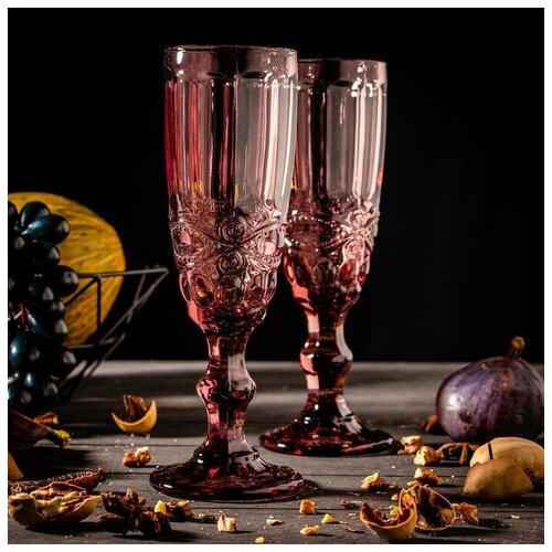 Набор бокалов из стекла для шампанского "Ла-Манш", 160 мл, 7x20 см, 2 шт, цвет розовый