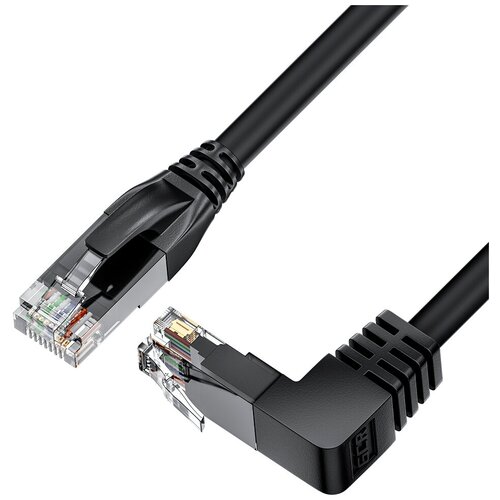 GCR Патч-корд 20.0m UTP кат.5e, черный, нижний угол, литой, ethernet high speed, RJ45, T568B