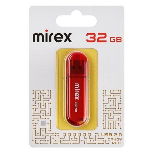 Флешка Mirex CANDY RED, 32 Гб , USB2.0, чт до 25 Мб/с, зап до 15 Мб/с, красная (1шт.)