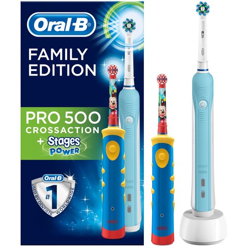  звуковая зубная щетка Oral-B Pro 500 + Kids D10.513K, белый/голубой/желтый