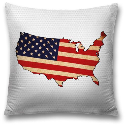 Наволочка декоративная на молнии, чехол на подушку JoyArty "Флаг Америки на карте" 45х45 см