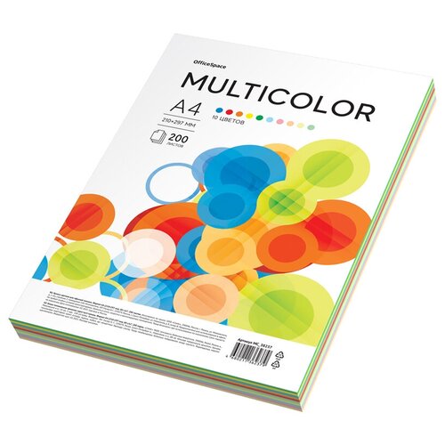 Бумага цветная OfficeSpace "Multicolor", А4, 80г/м², 200л, (10 цветов)