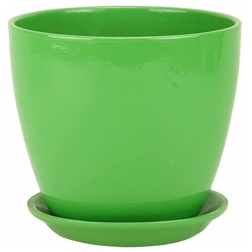 Горшок для цветов керамический с поддоном Бутон 1л Глянец зеленый (ГЛ-03-1) + Дренаж керамзит 0,3л