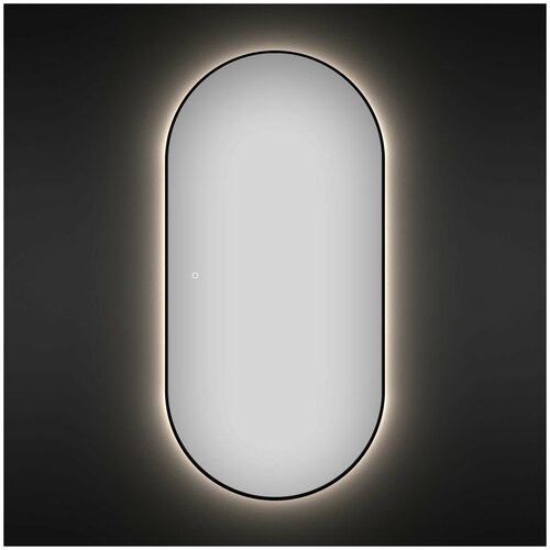 Настенное зеркало в ванную с подсветкой Wellsee 7 Rays' Spectrum 172201540 : влагостойкое овальное зеркало 55х100 см с черным матовым контуром