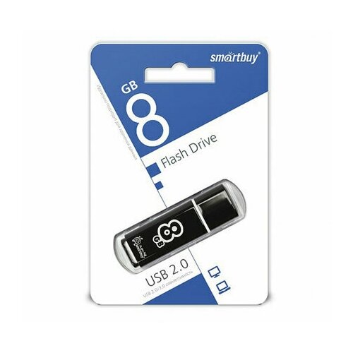 Флеш-диск 8 GB, комплект 5 шт, SMARTBUY Glossy, USB 2.0, черный, SB8GBGS-K