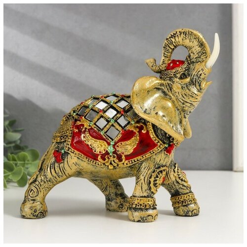 Сувенир полистоун "Слон в красной попоне с золотыми узорами и зеркалами" 18,5х8х23 см