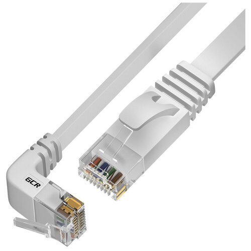 GCR Патч-корд PROF плоский 3.0m, UTP медь кат.6, белый, нижний угол, ethernet high speed 10 Гбит/с, RJ45, T568B