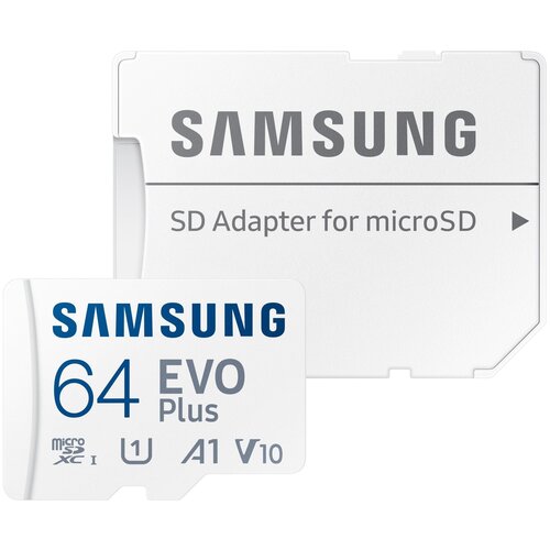 Карта памяти Samsung microSDXC 64 ГБ Class 10, V10, A1, UHS Class 1, R 130 МБ/с, адаптер на SD, 1 шт., белый