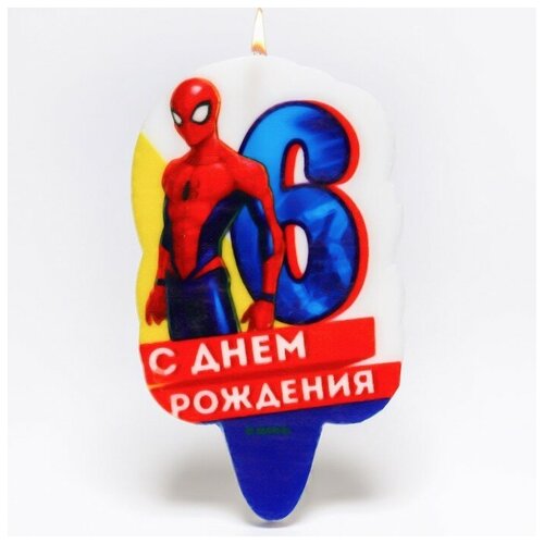Свеча в торт 6 "С Днем Рождения", Человек-паук