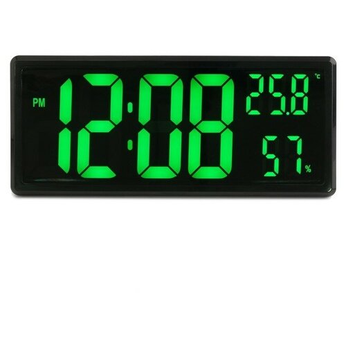 Часы настенные электронные: подсветка, будильник, термометр, гигрометр, USB, 16 x 36.3 x 4см 78361