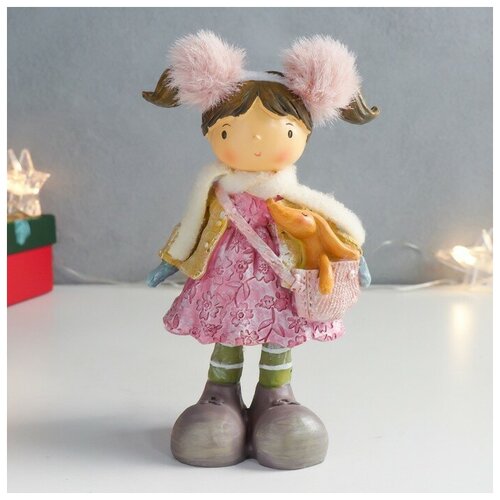--- Сувенир полистоун "Девочка в розовом платье с собачкой в сумочке" 10,3х7,5х16,5 см