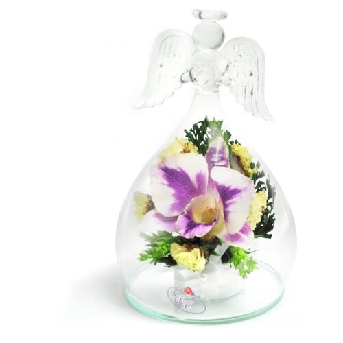 Стабилизированные цветы в стекле "Ангел" | композиция из орхидеи в вакууме | подарочная упаковка