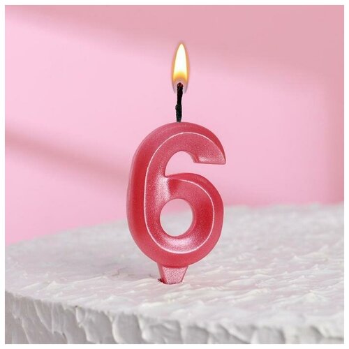 Свеча в торт "Грань", цифра "6", розовый металлик, 7.8 см