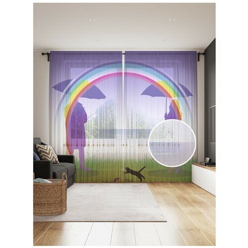 Тюль для кухни и спальни JoyArty "После дождя", 2 полотна со шторной лентой шириной по 145 см, высота 265 см.