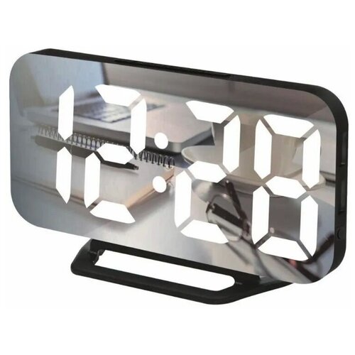 Часы настольные VST/будильник, дата, термометр, зеркальный дисплей, 2 режима яркости / часы электронные DS-3625L/белые цифры