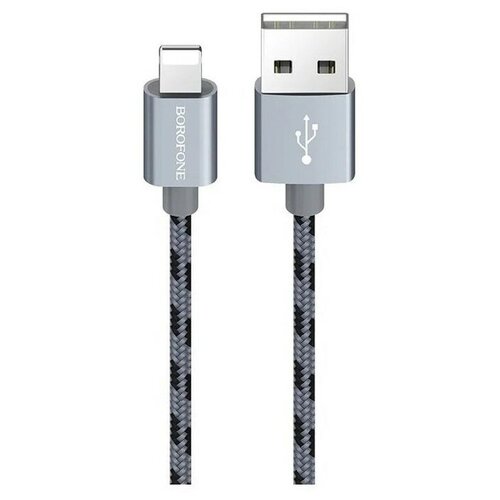 Кабель Borofone BX24, Lightning - USB, 2.4 А, 1 м, нейлоновая оплётка, серый