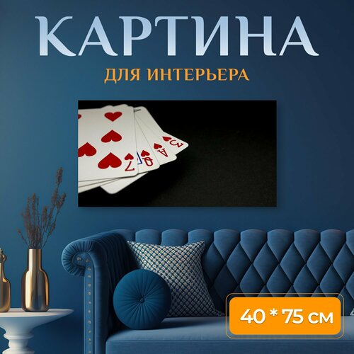 Картина на холсте "Карты, игра, покер" на подрамнике 75х40 см. для интерьера