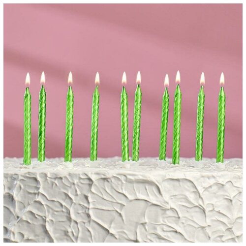Свечи в торт "Спираль", 6 см, зелёные, набор 10 шт