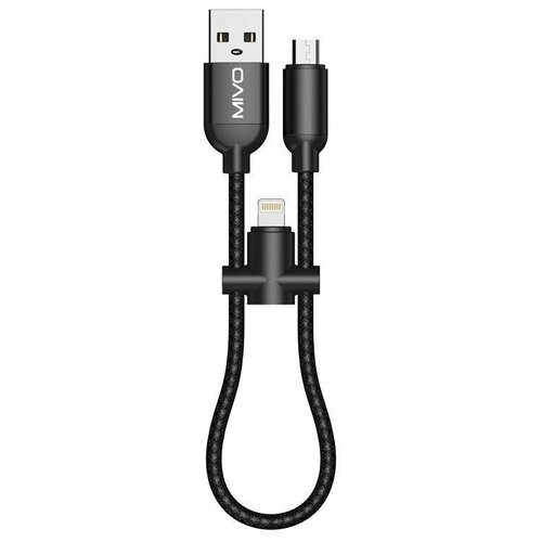 Кабель-переходник для зарядки Mivo MX-02M 2в1 Micro USB+Apple Lightning, 30 см, 2.4А (сдснэ)