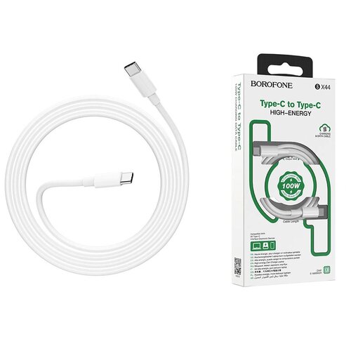 Кабель BOROFONE BX44 для зарядки/ USB Type-C - USB Type-C/ 5A/ 20V/ PD100W/ цвет белый/ 2 метра