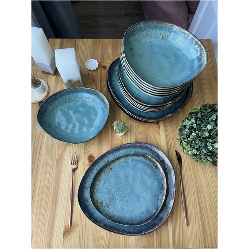 Набор столовой посуды "Триор" на 4 персоны (12 предметов), цвет Бирюза