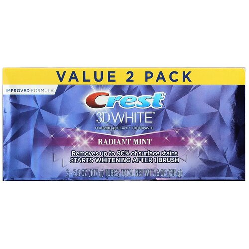 Crest 3D White Radiant Mint Зубная паста против кариеса с фтором со вкусом мяты 107 гр. х 2 шт.