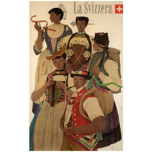 Плакат, постер на холсте Винтажная реклама Швейцарии 1951 года. Размер 21 х 30 см