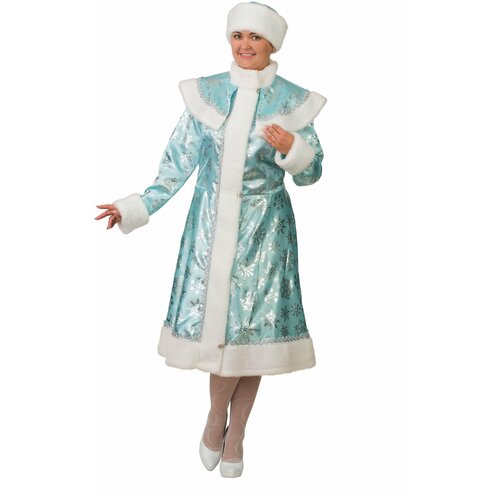 Карнавальный костюм "Снегурочка  сатин бирюза со снежинками", шуба, шапка, р.54-56  4607755